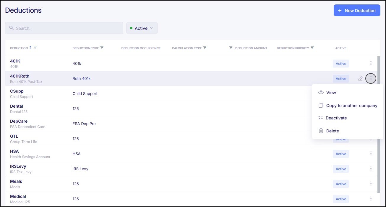 Company Deduction Code Setup